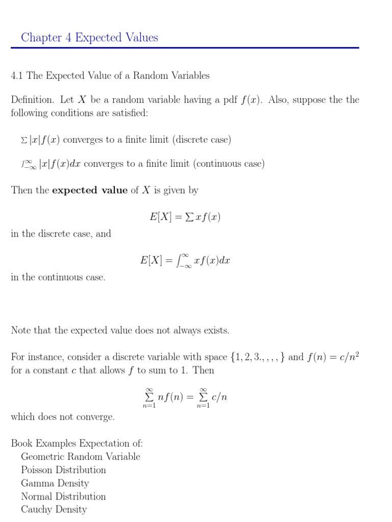 Chapter 4 Expected Values | PDF | Expected Value | Probability Distribution