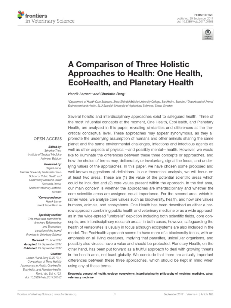 A Comparison of Three Holistic Approaches To Health: One Health ...