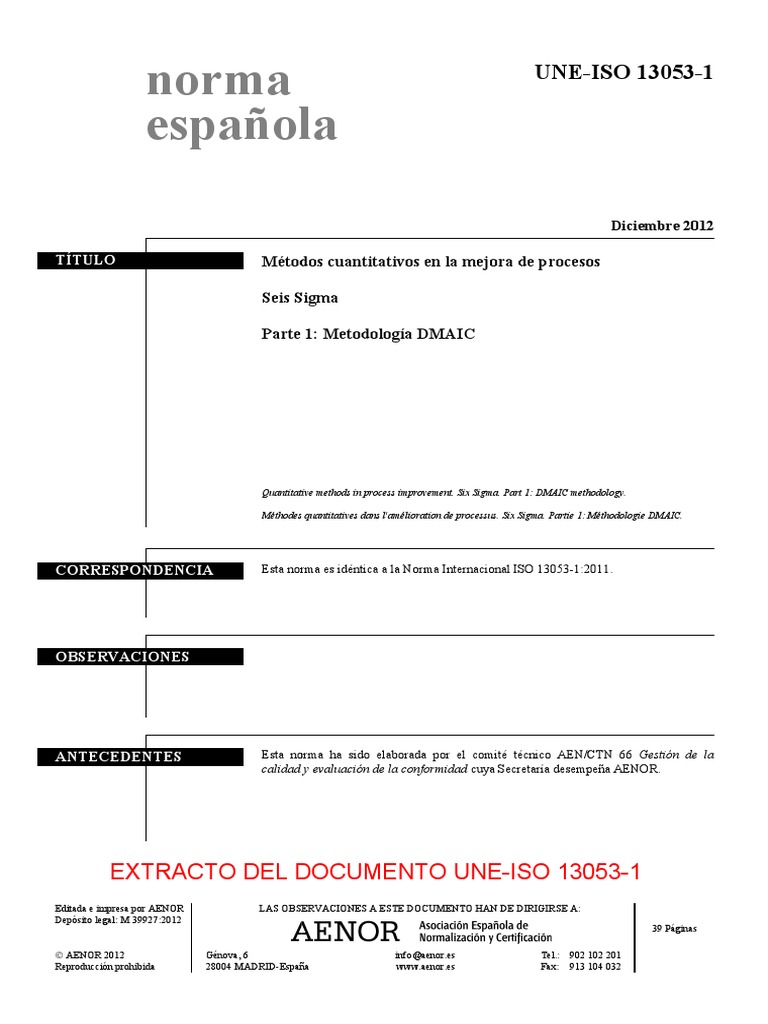 Resumen de Iso 13053 | PDF | Six Sigma | Producción y fabricación