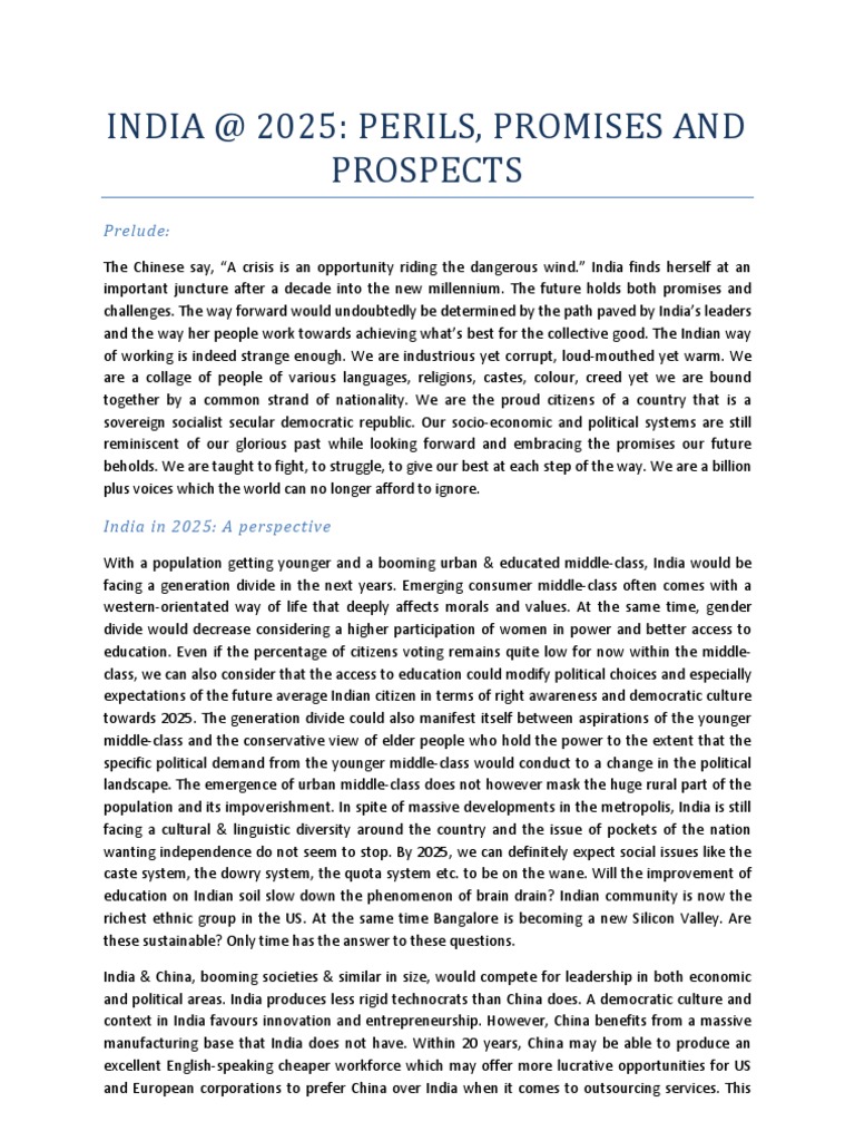 India at 2025 Perils Promises and Prospects - Group 2 | PDF | China ...