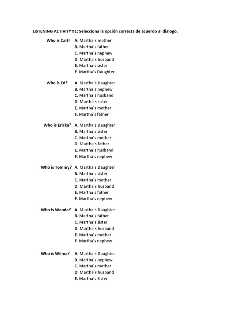Family Listening Activity Quiz | PDF