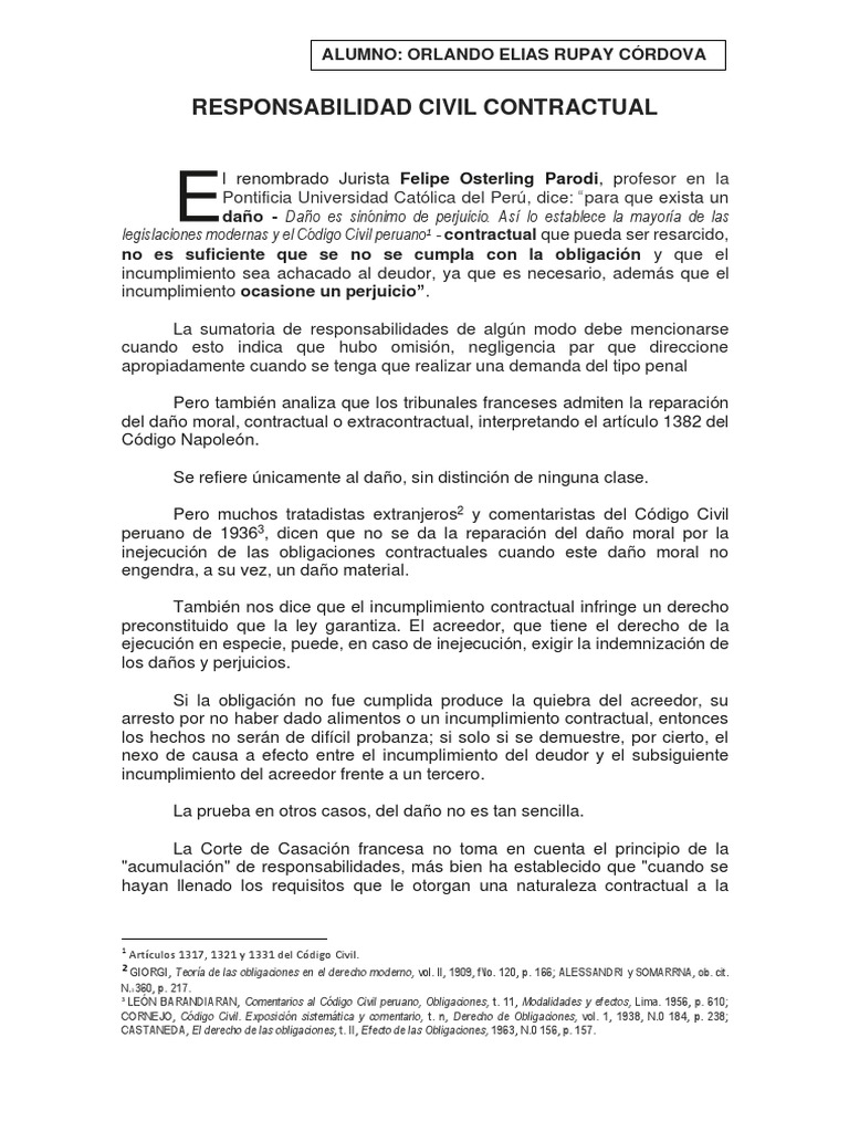 Elementos de la Responsabilidad Civil Contractual | PDF | Derecho ...