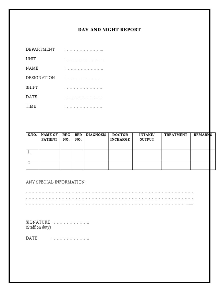 Nursing Day and Night Report Template | PDF
