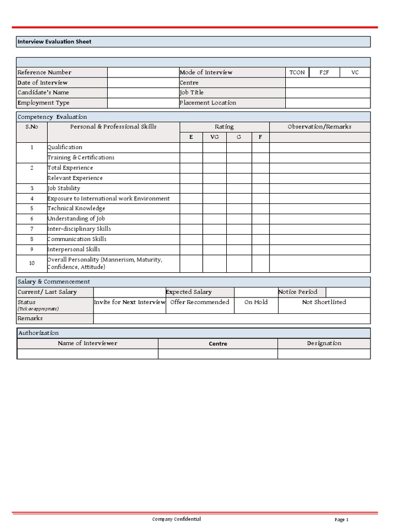 Interview Evaluation Sheet Template | PDF | Career & Growth