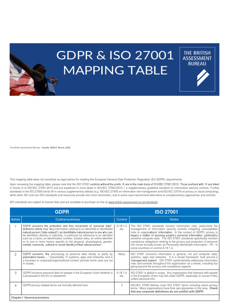 GDPR ISO 27001 Mapping Table 2 | PDF | Regulatory Compliance ...