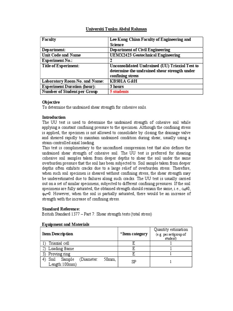UEMX2423 P2 Triaxial UU Test | PDF | Soil Mechanics | Geotechnical ...