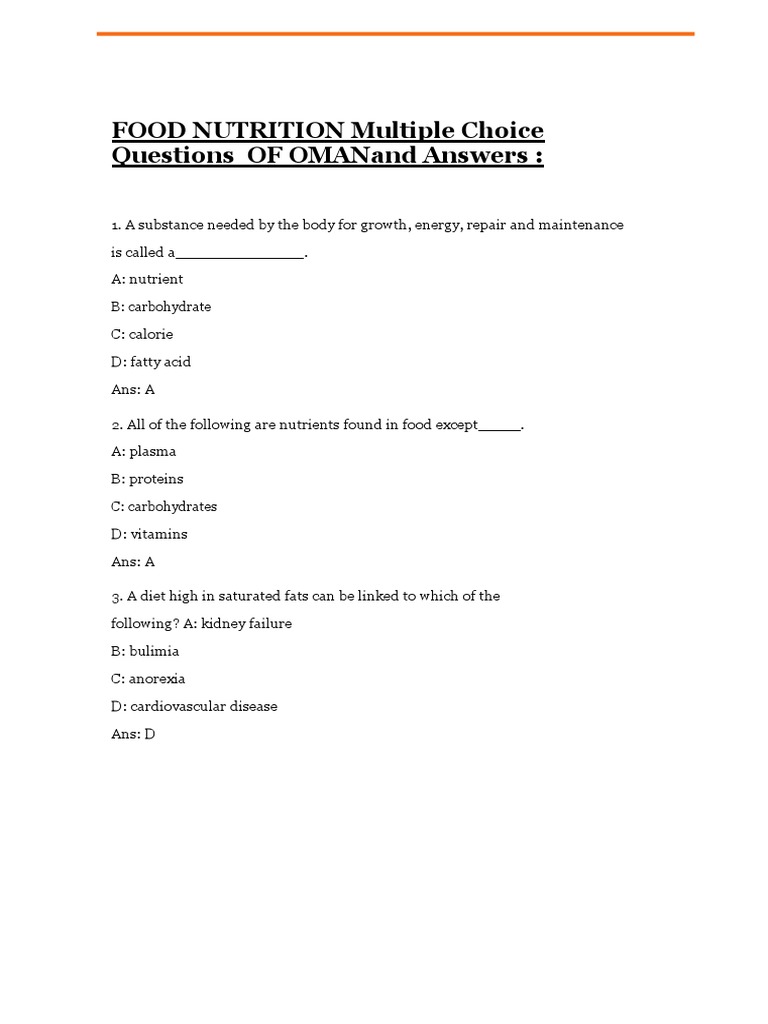 REAL TIME FOOD NUTRITION Multiple Choice Questions and Answers 2017 ...