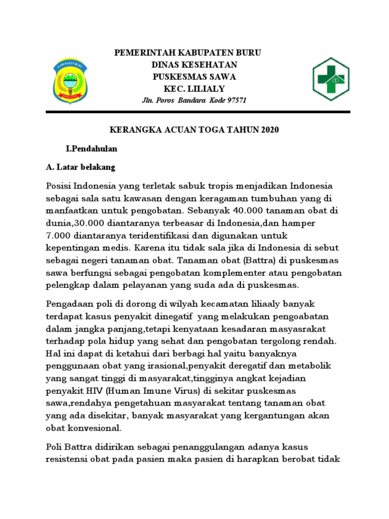 Kerangka Acuan Toga 2020 | PDF