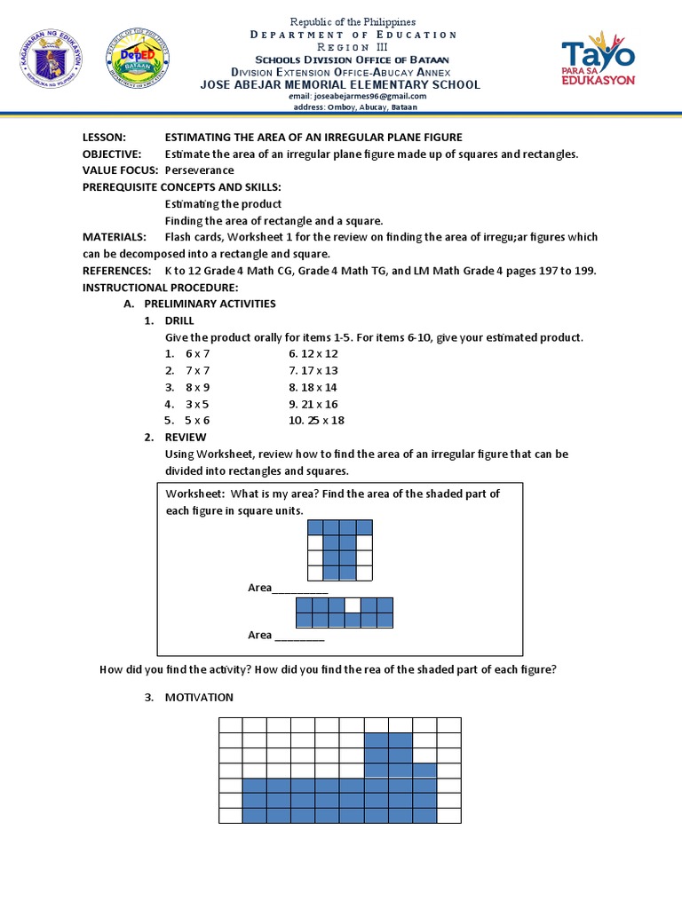 Lesson: Estimating The Area of An Irregular Plane Figure Objective ...
