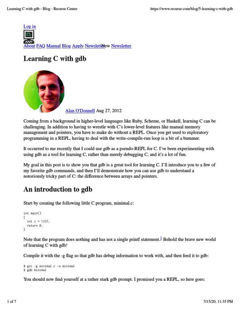 Learning C With Gdb Log In Pdf Pointer Computer Programming Integer Computer Science 3137