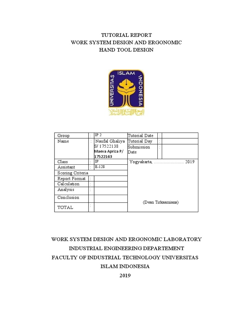 Tutorial Report Work System Design and Ergonomic Hand Tool Design | PDF ...