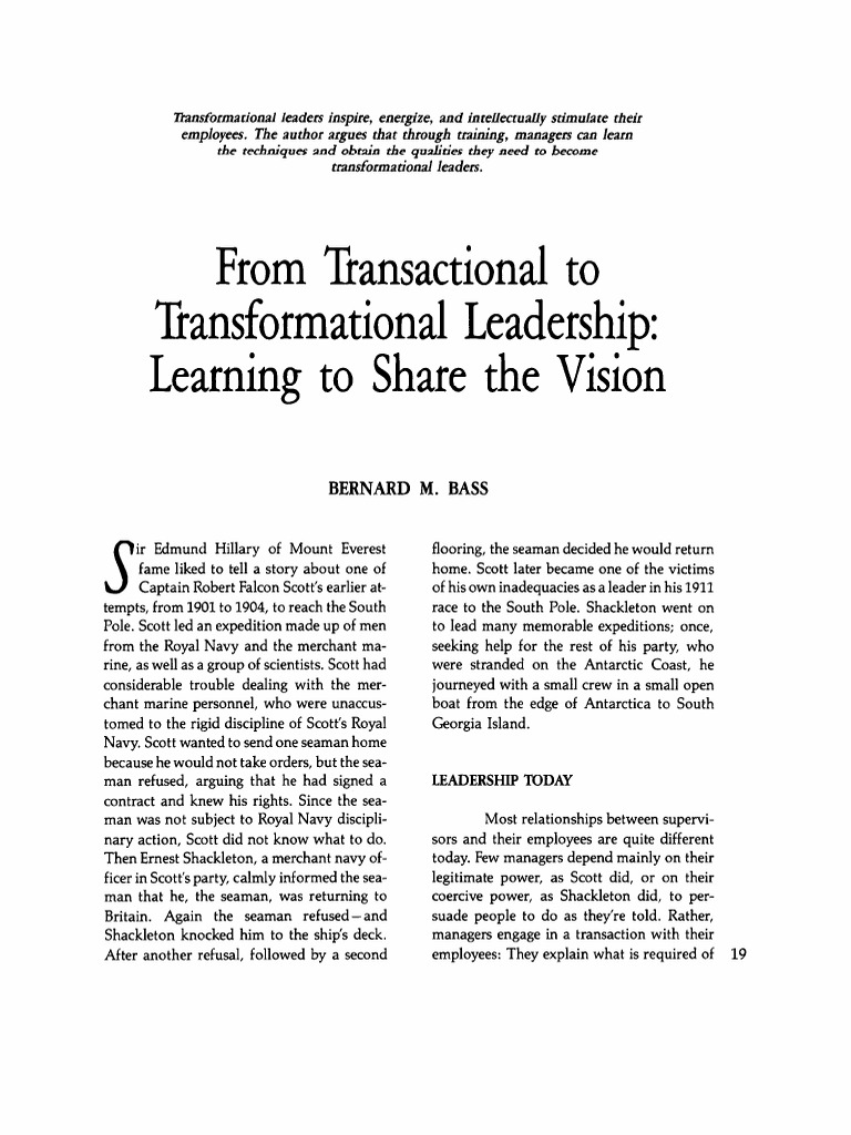 From Transactional To Transformational Leadership: Learning To Share ...