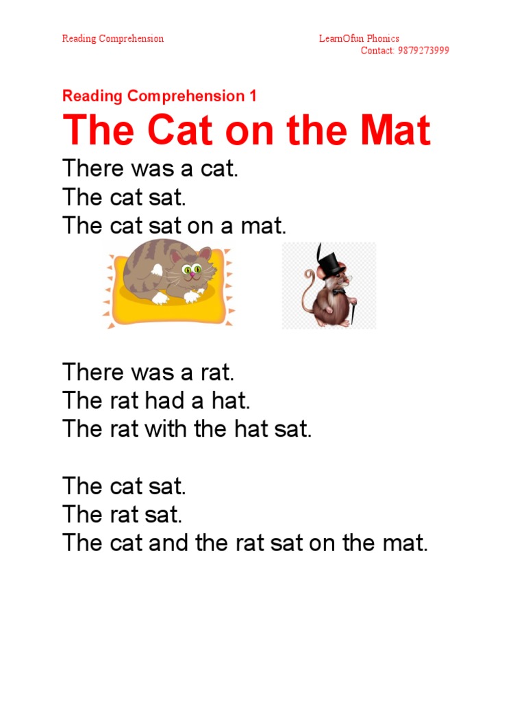 The Cat on the Mat Reading Comprehension | PDF | Language Arts ...