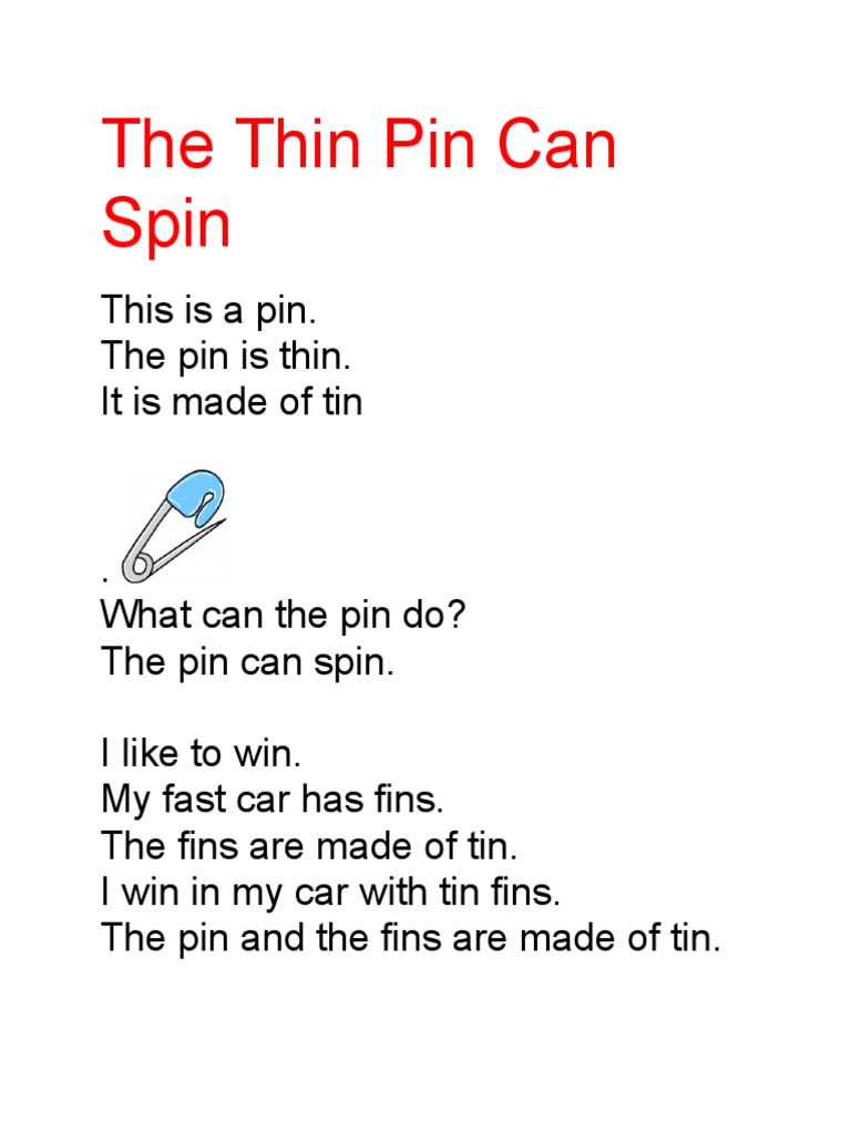 The Thin Pin Can Spin: This Is A Pin. The Pin Is Thin. It Is Made of ...