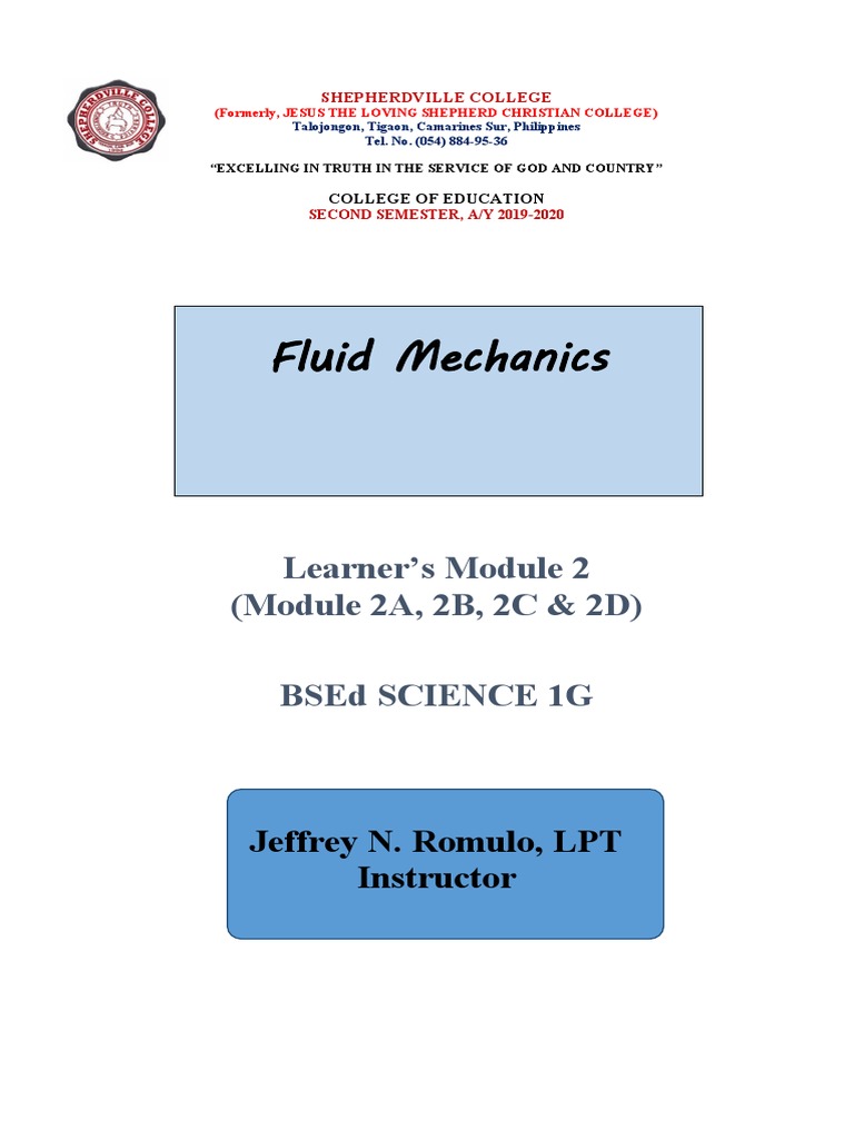 Fluid Mechanics: Learner's Module 2 (Module 2A, 2B, 2C & 2D) Bsed ...