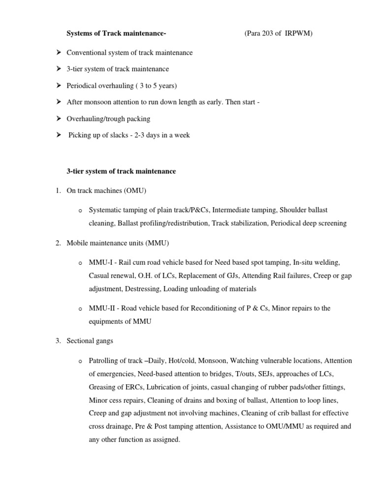 Systems of Track Maintenance | PDF | Track (Rail Transport) | Civil ...