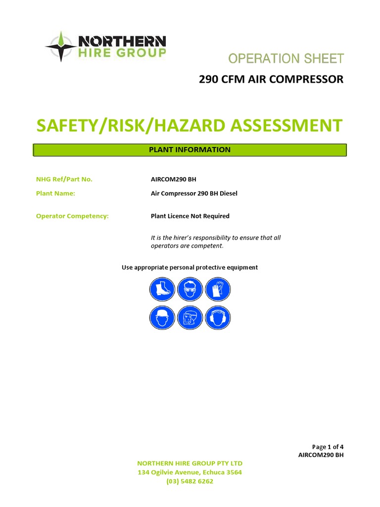 Air Compressor 290 CFM Risk Assessment | PDF | Valve | Risk