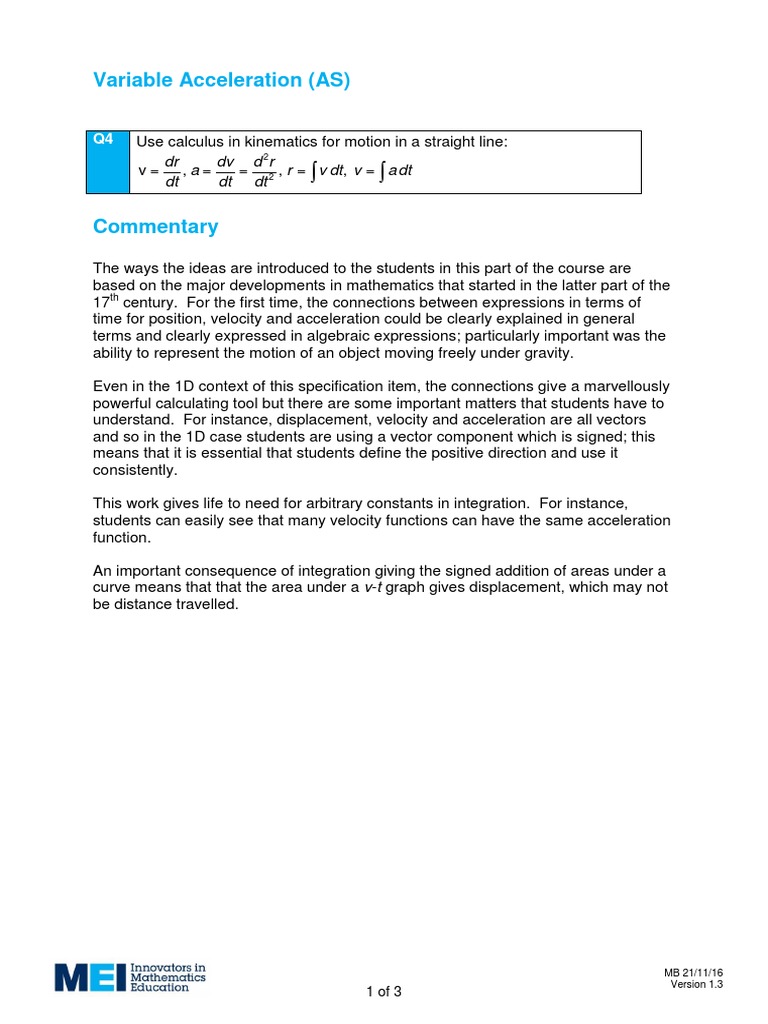 Variable Acceleration (AS) : DR DV DR A R VDTV Adt DT DT DT | PDF ...