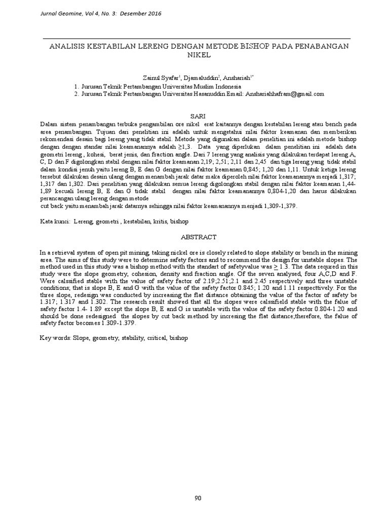 Analisis Kestabilan Lereng Dengan Metode Bishop Pada Penabangan Nikel | PDF