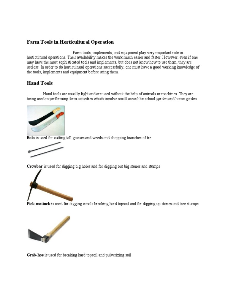 Farm Tools in Horticultural Operation | PDF