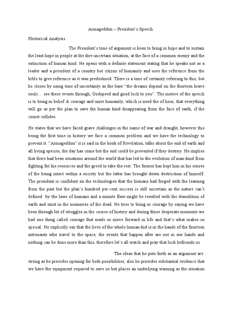 Rhetorical Analysis LMS - Armageddon | PDF | Courage | Hope