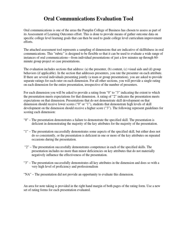 19 Oral Communications Evaluation Tool | PDF | Learning | Cognition