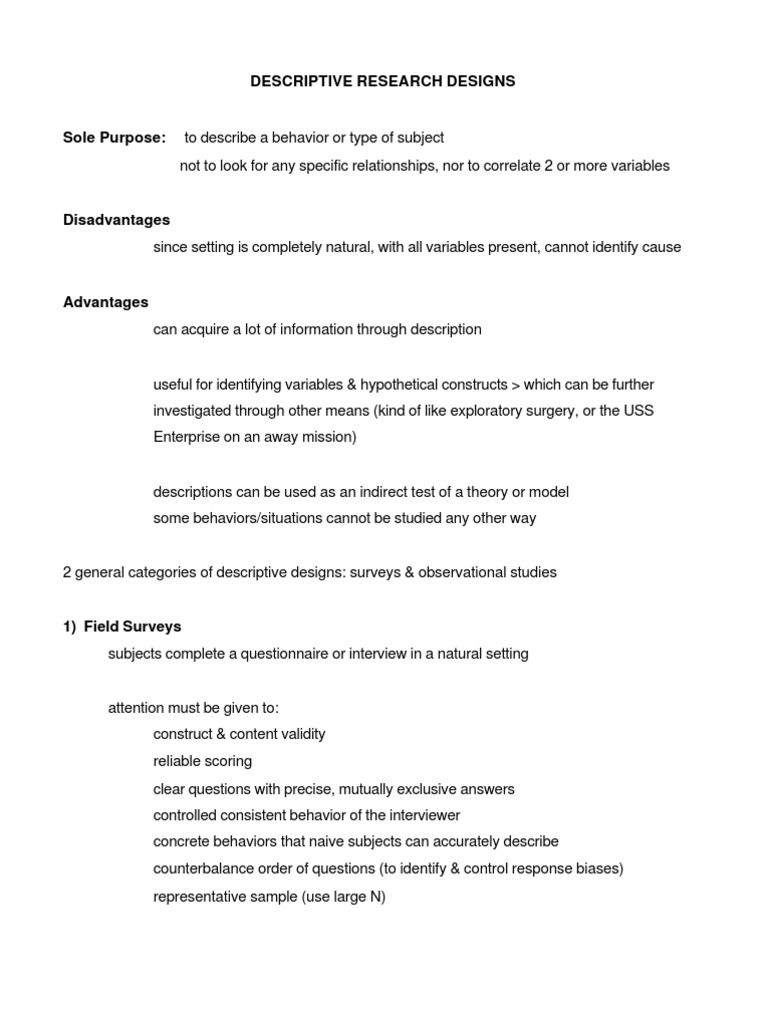 Describe Behaviors and Situations With Descriptive Research Designs | PDF