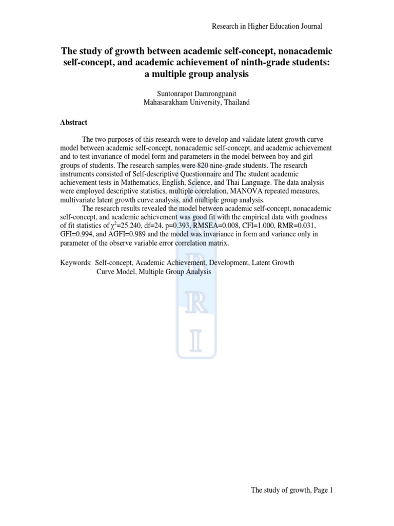 The Study of Growth Between Academic Self-Concept, Nonacademic Self ...