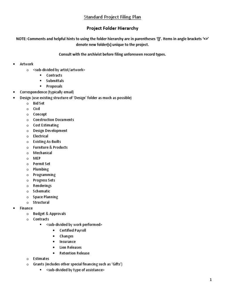 Project Folder Hierarchy: Standard Project Filing Plan | PDF | Request ...