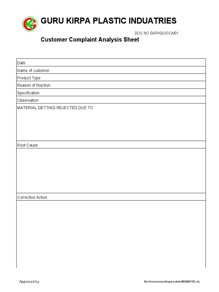 Customer Complaint Analysis Sheet | PDF