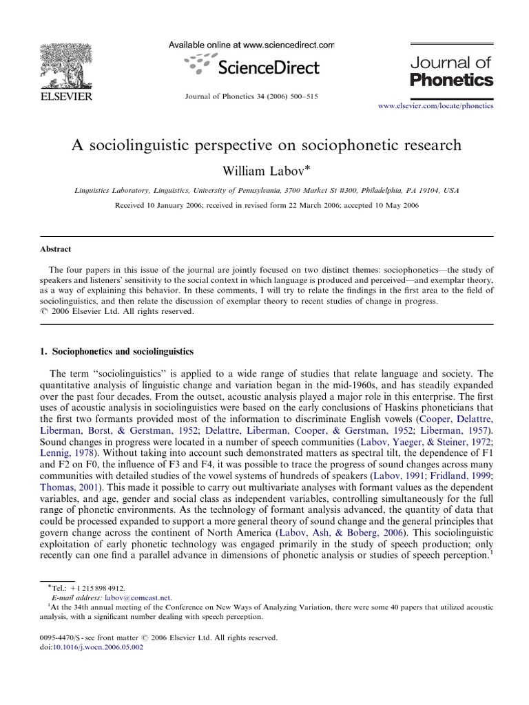 Labov, William - A Sociolinguistic Perspective en Sociophonetic ...