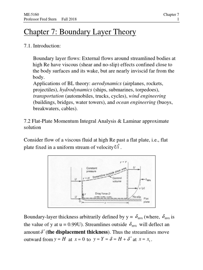 Chapter 7: Boundary Layer Theory: ME:5160 Professor Fred Stern Fall ...