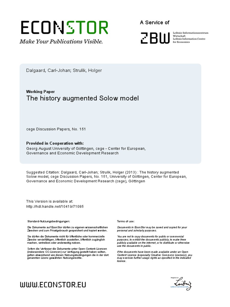The History Augmented Solow Model | PDF | Economic Growth | Ordinary ...