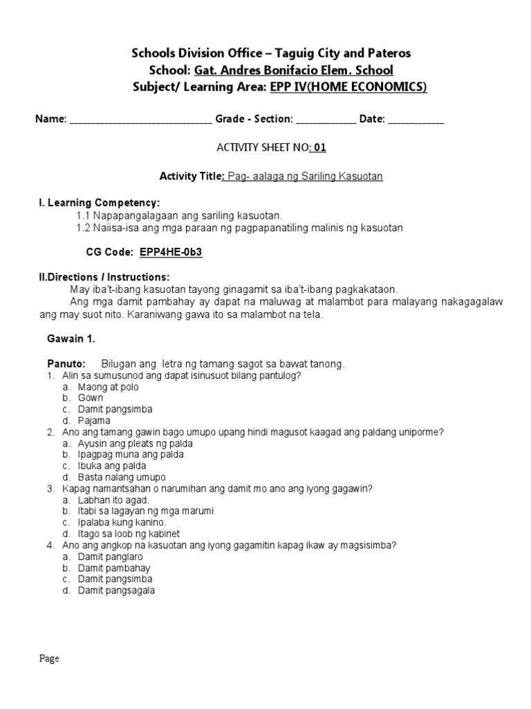 WORKSHEET IN EPP IV 2020 Quarter 1 | PDF
