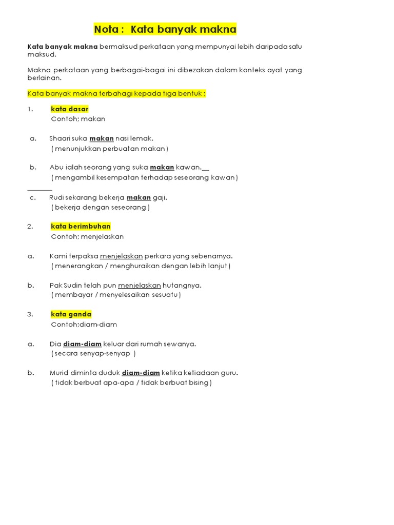 11Mei2020-Nota Dan Latihan - Kata Banyak Makna | PDF