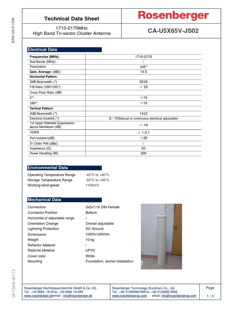 Technical Data Sheet: CA-U5X65V-JS02 | PDF | Telecommunications Engineering | Electrical Engineering