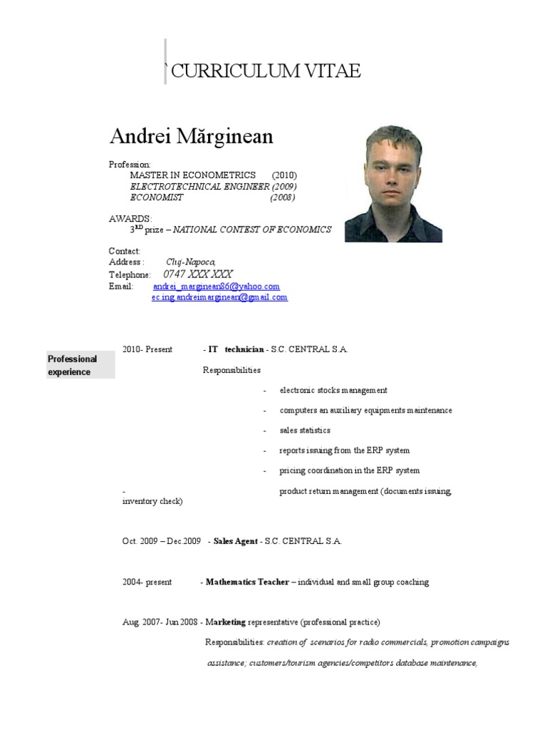 CV ANDREI MARGINEAN | PDF | Economies | Business