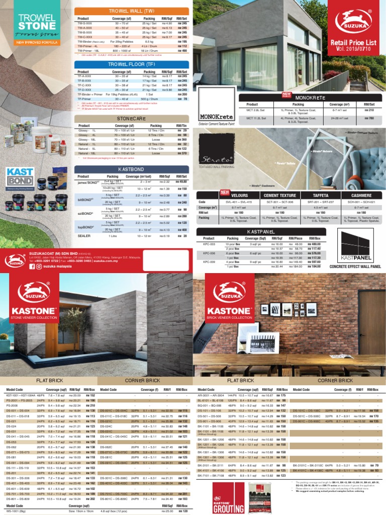 Retail Price List: Trowel Wall (TW) | PDF | Art Media | Materials
