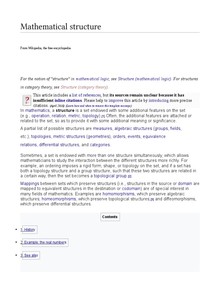 Mathematical Structure: For The Notion of "Structure" In, See - For ...