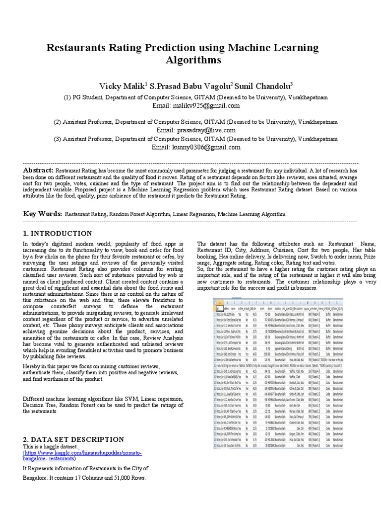 Restaurant Rating Prediction Study | PDF | Machine Learning | Data Analysis