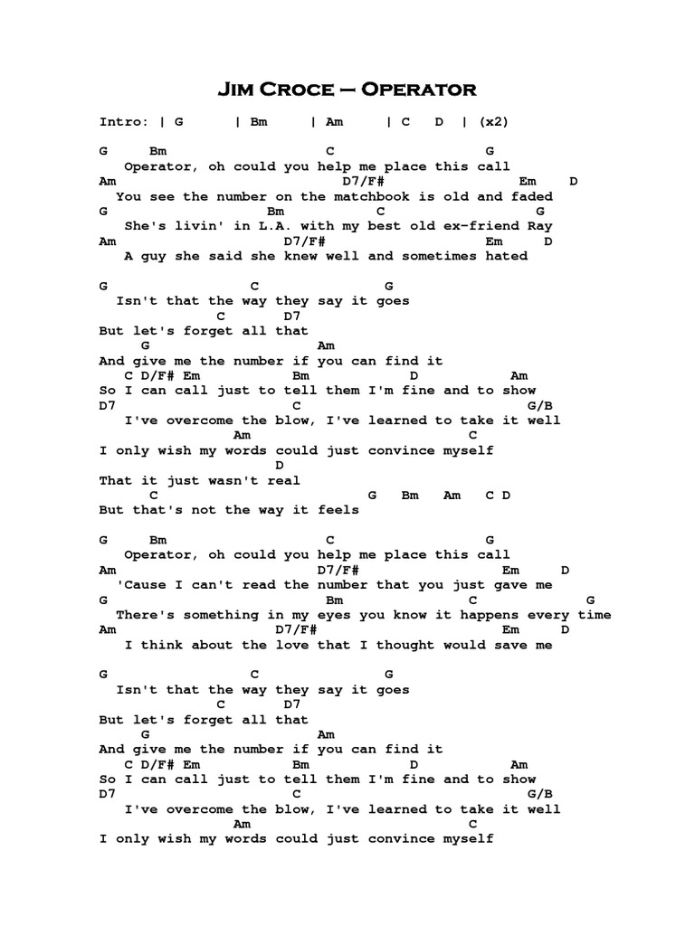 Jim Croce - Operator | PDF
