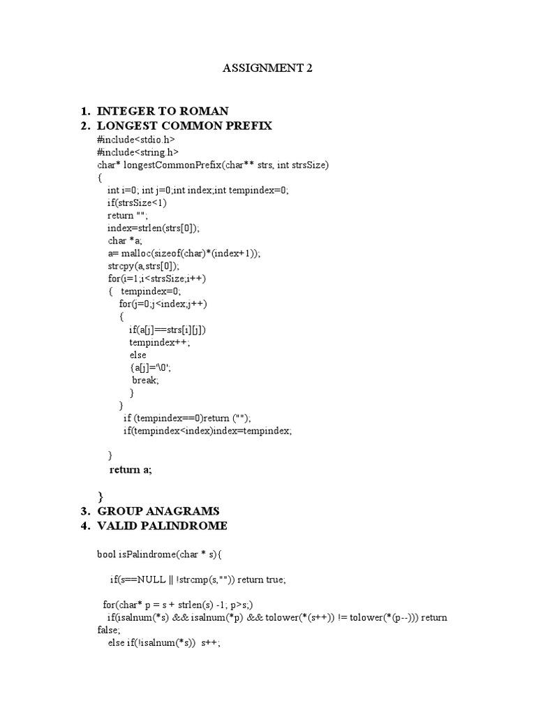 Integer To Roman 2. Longest Common Prefix: Assignment 2 | PDF | Notation | Software Development
