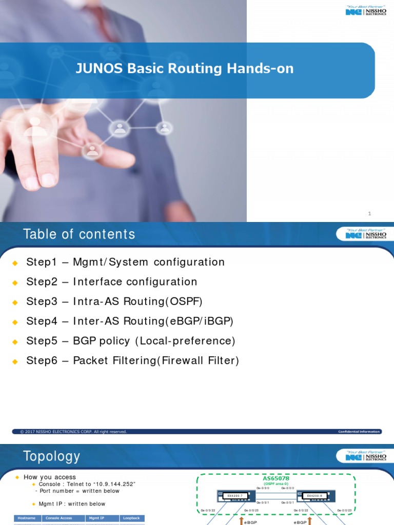 JUNOS Basic Routing Hands-On: © 2017 NISSHO ELECTRONICS CORP. All Right ...