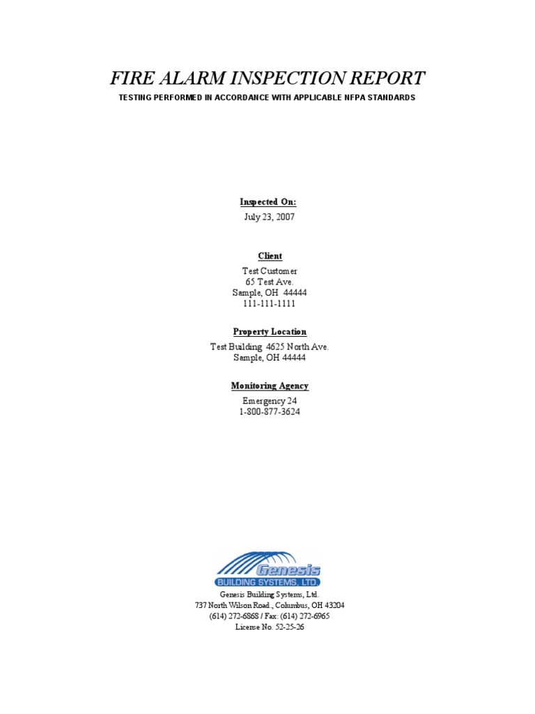 Fire Alarm Inspection Report: Testing Performed in Accordance With ...