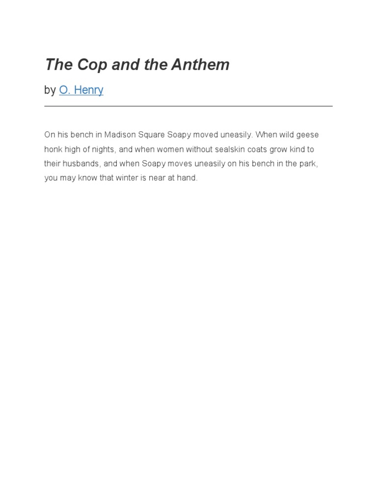 The Cop and The Anthem: O. Henry | PDF