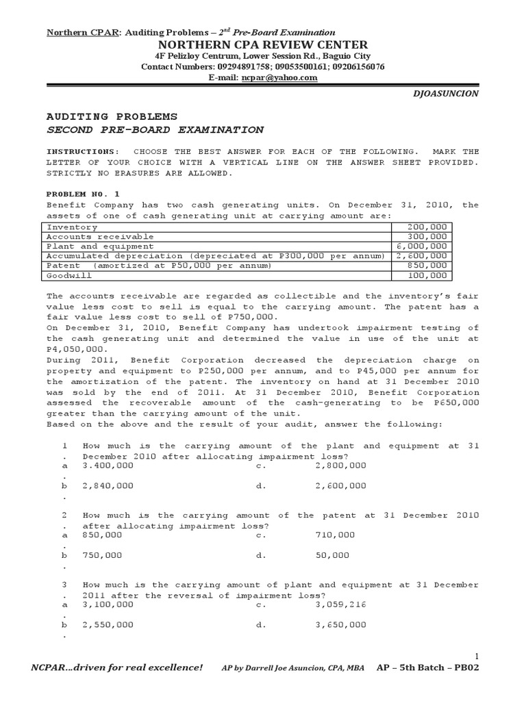 Northern Cpa Review Center: Auditing Problems | PDF | Depreciation ...
