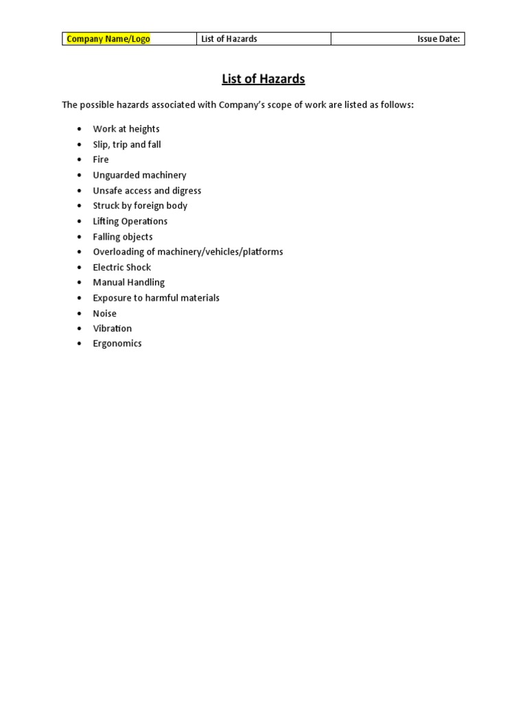 51 - List of Hazards | PDF | Computers