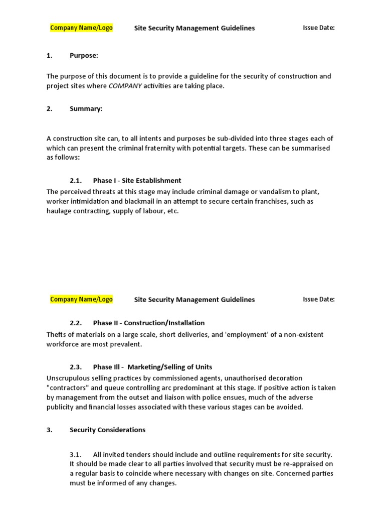 55 - Site Security Plan | PDF | Security Guard | Physical Security