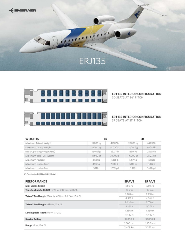 Erj 135 Interior Configuration: 30 Seats at 36" Pitch | PDF | Aerospace ...