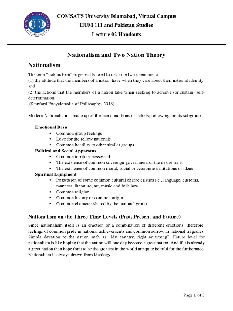 HUM111 - Handouts - Lecture02 (2 NATION THEORY) | PDF | Muhammad Ali ...